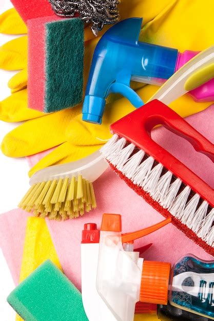 Premium Photo Assortment Of Means For Cleaning And Washing