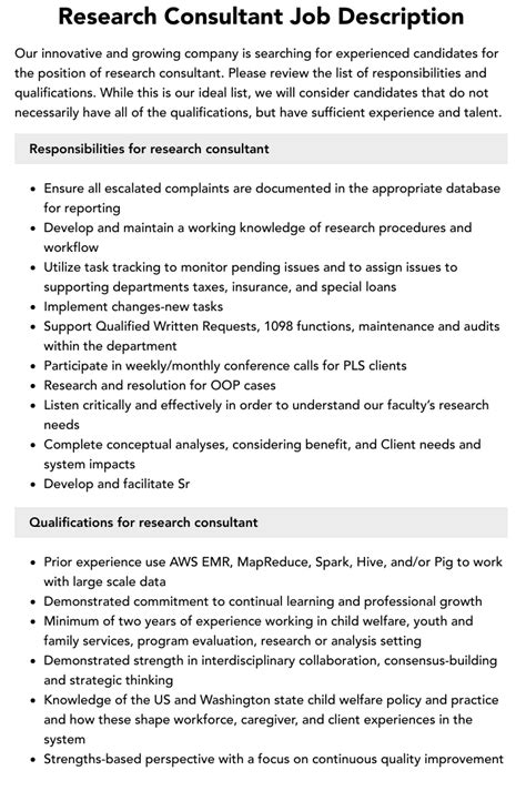 Research Consultant Job Description Velvet Jobs