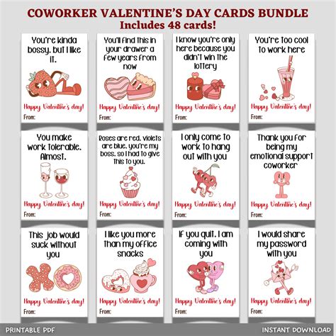 Funny Coworker Valentines Day Retro Cards Printable Office Party  Scribbled Llc