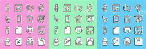 Set Line Floppy Disk Graph Chart Infographic Board With Megaphone