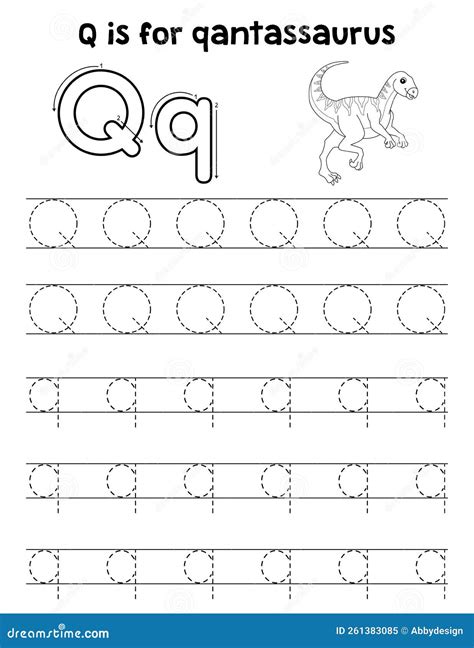 Qantassaurus Dino Tracing Letter Abc Coloring Q Stock Vector