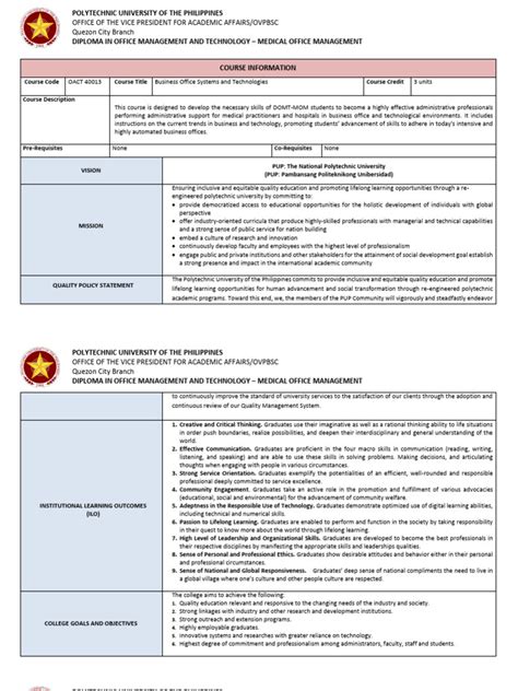 2023 Obe Syllabus Business Office Management And Technology Pdf