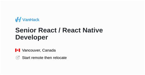 Senior React React Native Developer Vanhack