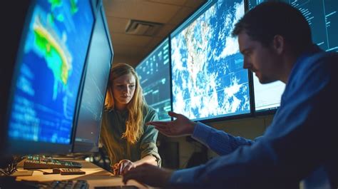 Scientists Analyzing Climate Data For Predictive Weather Premium Ai