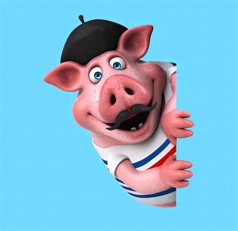 Divertente Cartone Animato 3d Porco Francese Con Un Cartello Foto Gratis