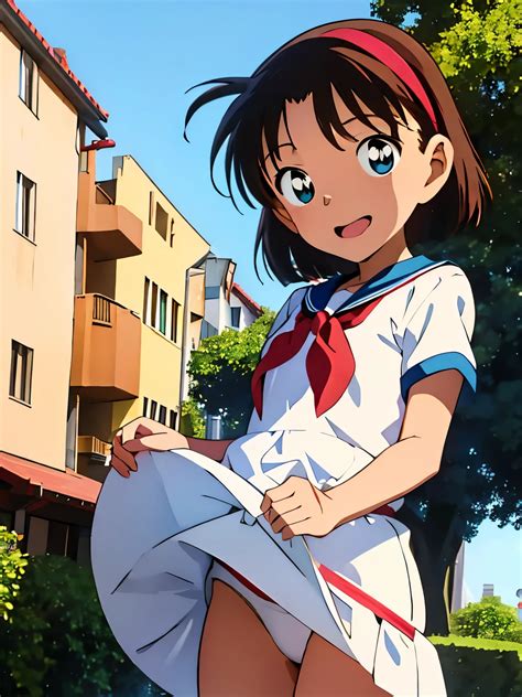 Anime Girl In Uniform Holding A Skirt In Front Of A Building Seaart Ai