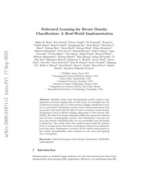 Pdf Federated Learning For Breast Density Classification A Real World Implementation
