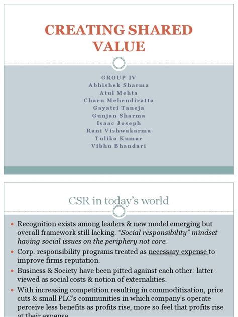 Creating Shared Value Version 1 Pdf Corporate Social Responsibility