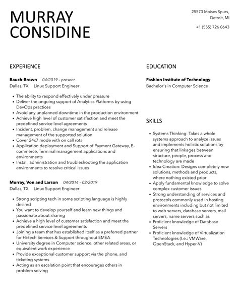 Linux Support Engineer Resume Samples Velvet Jobs