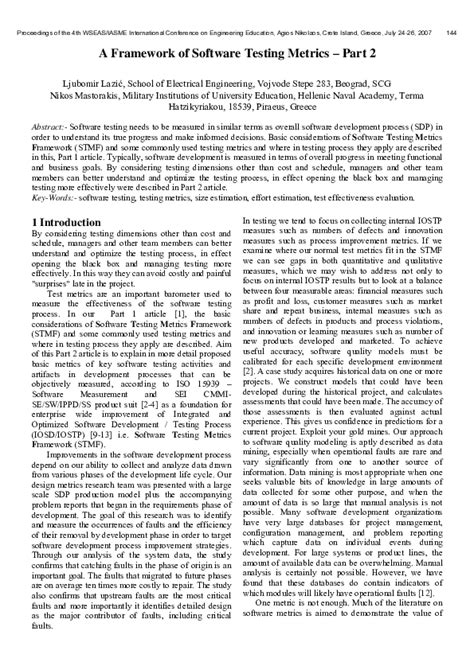 Pdf A Framework Of Software Testing Metrics Part 2
