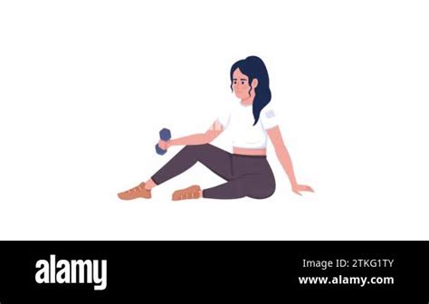 Animated Athletic Girl With Dumbbell Physical Activity Full Body Flat Person On White
