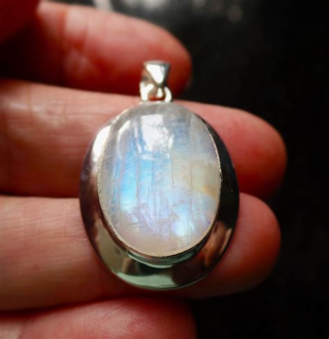 Stylish Sterling Silver And Blue Moonstone Pendant June Birthstone 95g