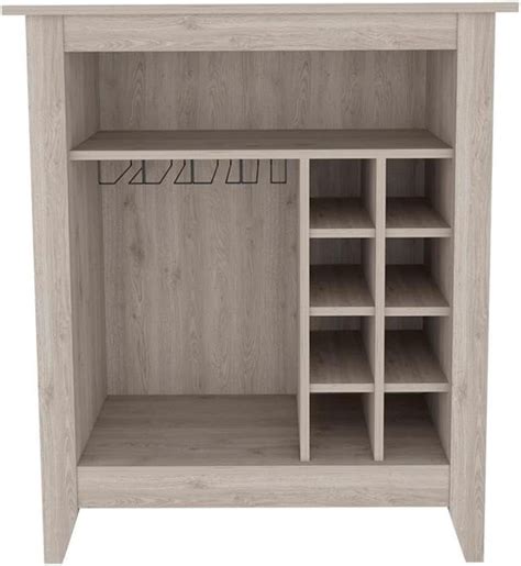 Future Bar Cabinet With Six Wine Cubbies One Open Drawer And One Open Shelf Light Grey