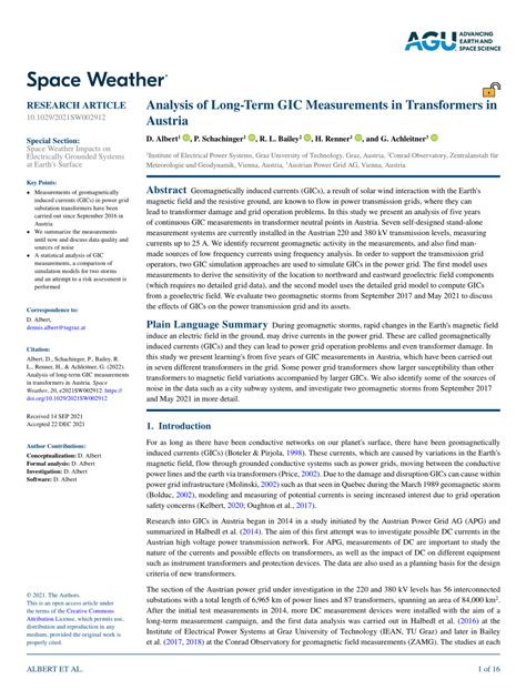 Pdf Analysis Of Long‐term Gic Measurements In Transformers In Austria
