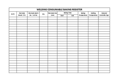 Welding Consumable Baking Register Pdf Pdf