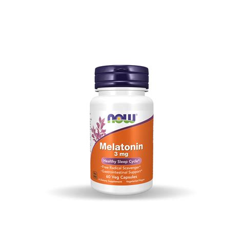 Now Melatonin 3 Mg Sleep Cycle Support Supplement 60 Veg Capsules