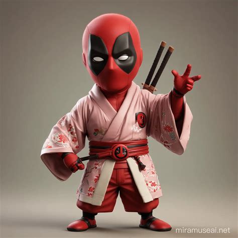 Deadpool Caricature In Japanese Attire Striking A Cute Pose Muse Ai