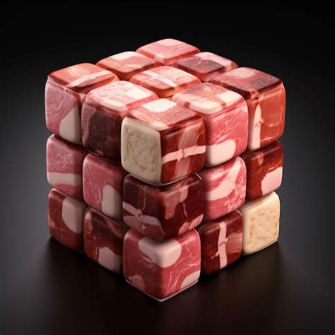 Premium Ai Image Meat Cube Donut Rubik039s Cube