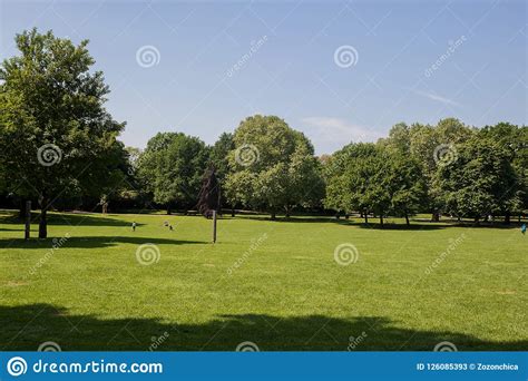 Public Park With Green Grass Field Stock Image Image Of Idyllic Dawn