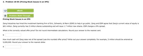 Solved 2 Problem 18 05 Pricing Stock Issues In An Ipo