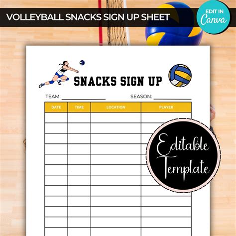Gameday Snacks Sign Up Sheet Snack Sign Up Sheet For Volleyball Team