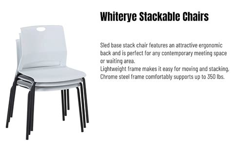 Whiterye White Stackable Chairs Set Of 4 Modern Office Guest Chairs Wide Seat