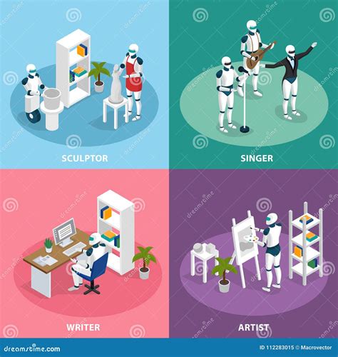 Creative Robots Isometric Flowchart Vector Illustration 111703124