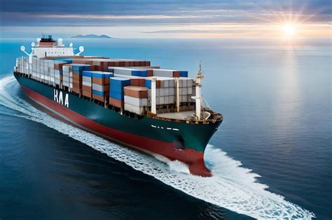 Aerial View Of Container Cargo Ship In Sea Premium Ai Generated Image