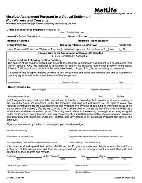 Metlife Absolute Assignment Pdf Form Formspal