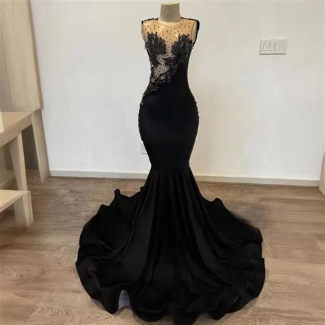 Customizable Black Satin Mermaid Black Mermaid Prom Dress With Glitter
