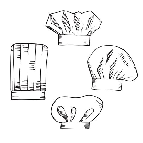 Chef Hat Sketch Hand Drawn Vector Illustration Line Art Doodle With Different Types Of Chefs