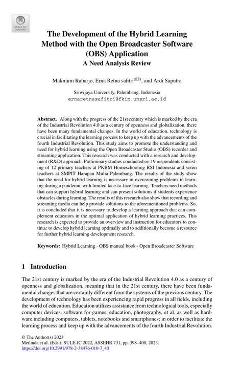 Pdf The Development Of The Hybrid Learning Method With The Open