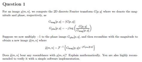 Question 1 For An Image Gm N We Compute The 2d