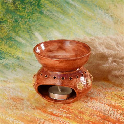 Brown Oil Diffuser Tea Light Candle Holderceramic Mudkart
