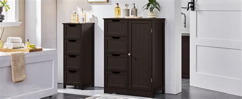 Yaheetech Large Bathroom Floor Cabinet With 4 Drawers And