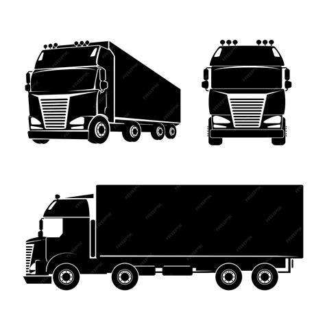 黒のシルエットのトラックのロゴのアイコン。車と貨物とキャビン。ベクトルイラスト 無料のベクター
