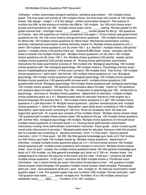 Fillable Online Hmne 100 Multiple Choice Questions Pdf