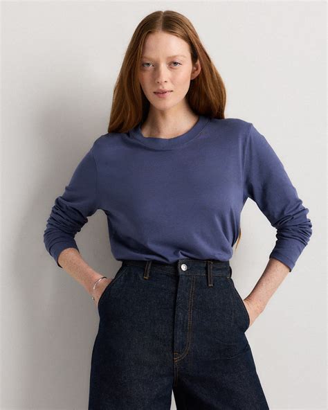 Cotton Modal Relaxed Long Sleeve Tee In Storm Blue