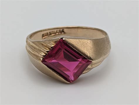 10k Ruby Ring Emerald Cut Ruby Ring Lc Ruby Pinkie Ring Ruby Pinky