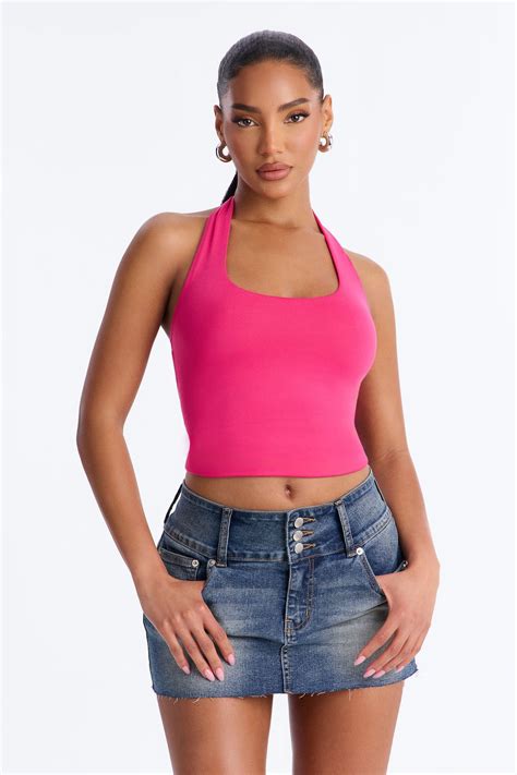 Ellie Double Lined Basic Halter Top Hot Pink Fashion Nova
