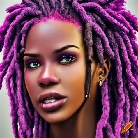 A Black Woman Who Has Violet Dreadlocks
