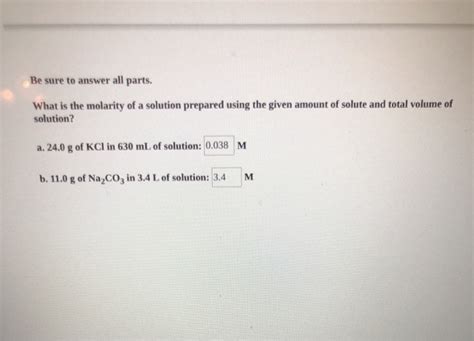 solved be sure to answer all parts what is the molarity of