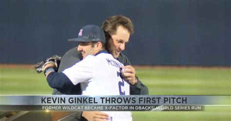 Diamondbacks Relief Pitcher Kevin Ginkel Throws First Pitch At Territorial Cup Series Opener