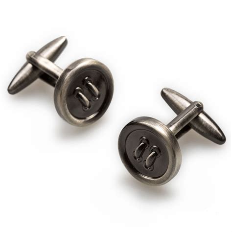 Antique Silver Button Cufflinks Vintage Black Round Mens Cuff Links Otaa