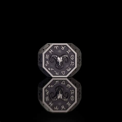12 Constellations Zodiac Sterling Silver Octagonal Ring Gthic