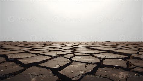 Cracked Earth Landscape With Dry Ground And Bright Overcast Sky