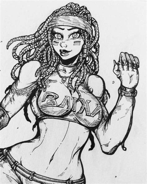 Rule 34 Black And White Crop Top Dreads Exposed Shoulders Full Lips Makini Draws Midriff Wide
