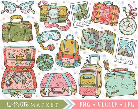 Cute Travel Clipart Set Kawaii Travel Graphics Cute Vacation Clipart