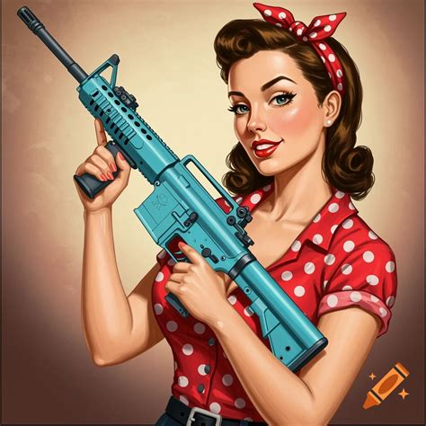 Pinup Style Image Of A Woman With A Robins Egg Blue Ar 15 On Craiyon
