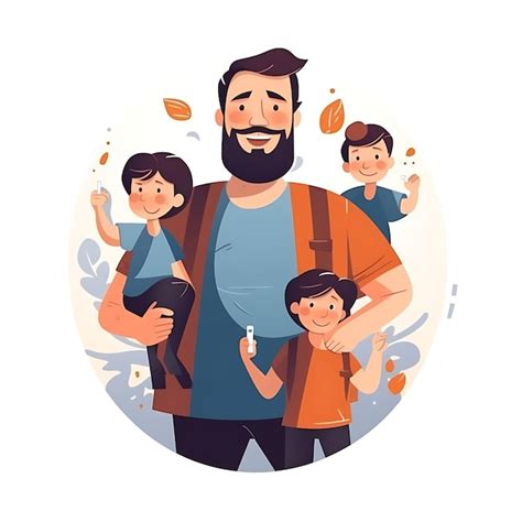 A Father Enjoys A Playful Moment With His Three Sons In A Colorful